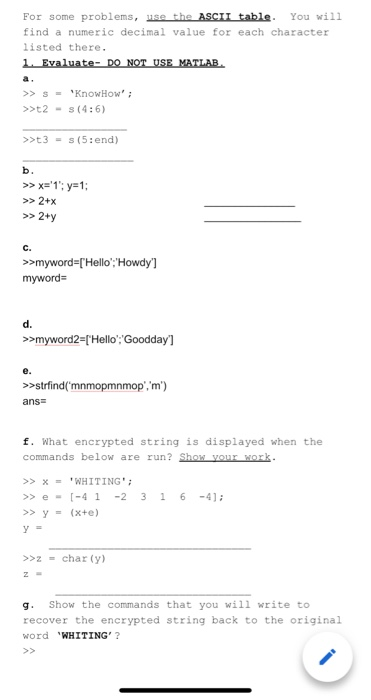 Solved For Some Problems Use The ASCII Table You Will Find Chegg