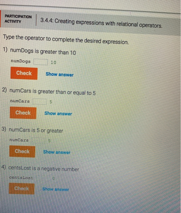 Solved PARTICIPATION ACTIVITY 3.4.4: Creating expressions | Chegg.com