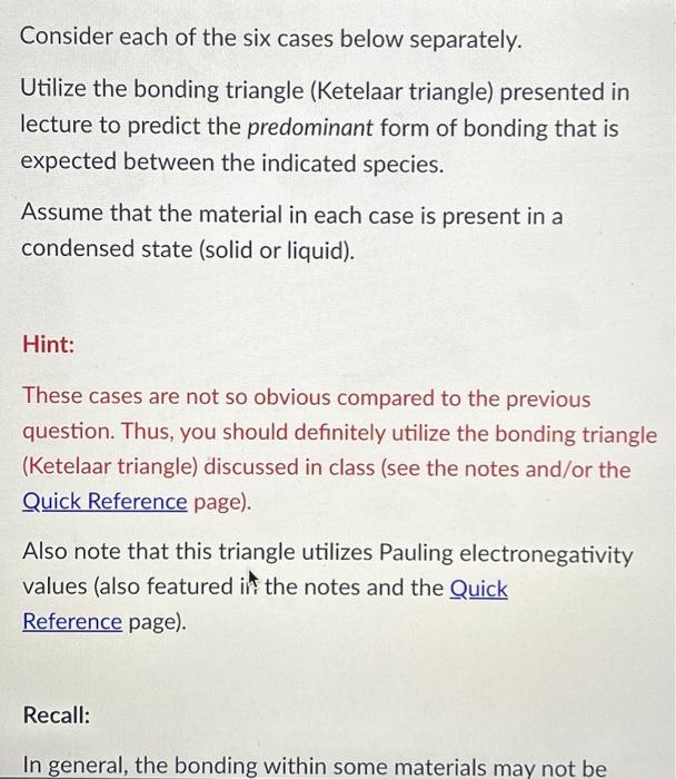 Consider each of the six cases below separately. | Chegg.com