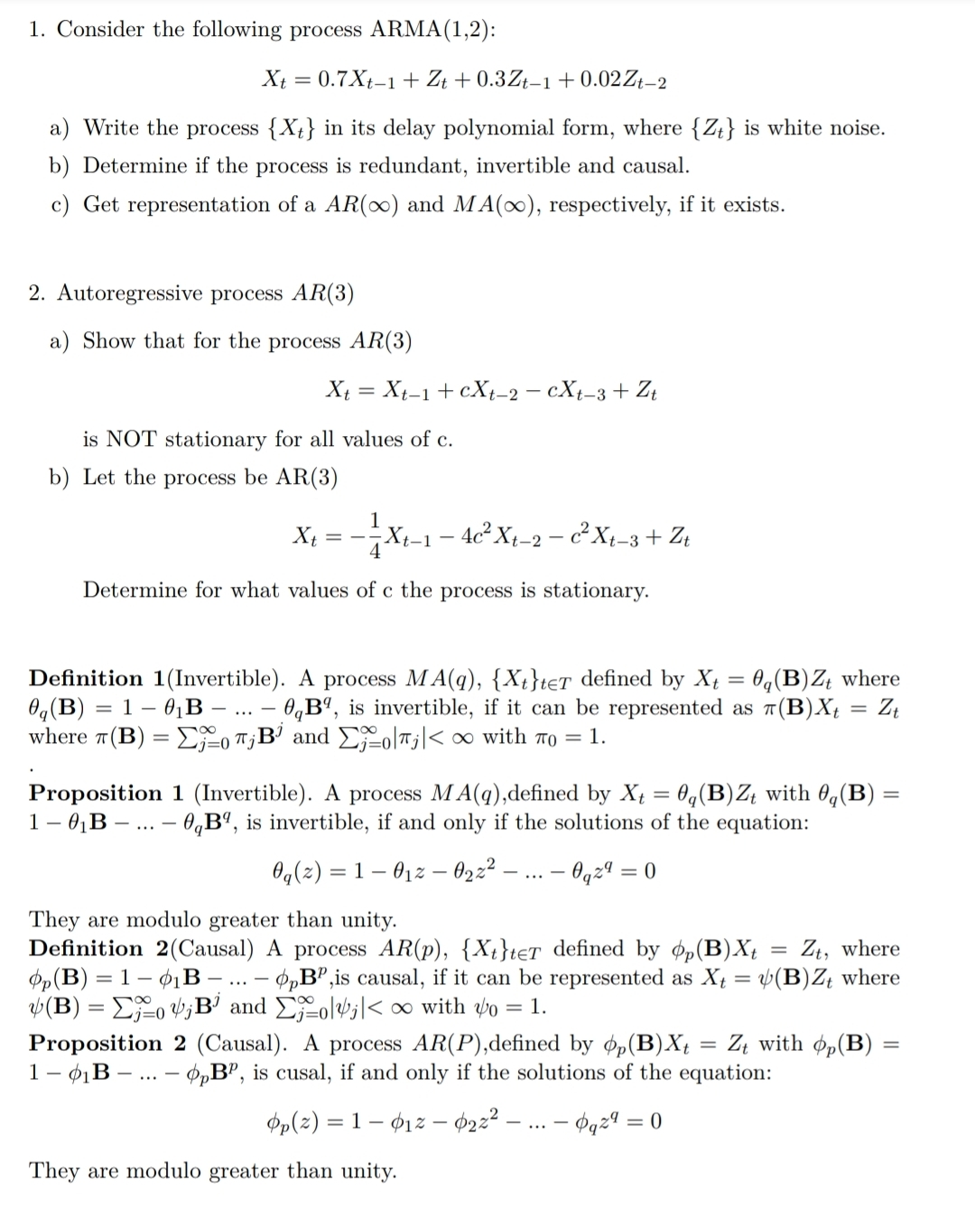 Solved Consider the following process ARMA(1,2) | Chegg.com