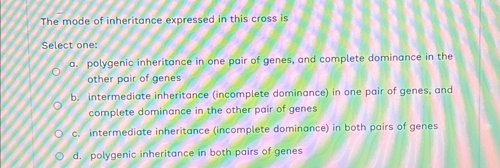 Solved The mode of inheritance expressed in this cross | Chegg.com
