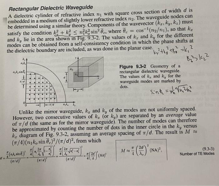 Solved 9 3 1 Modes Of A Rectangular Dielectric Waveguide A