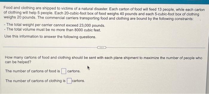 Solved Food and clothing are shipped to victims of a natural | Chegg.com