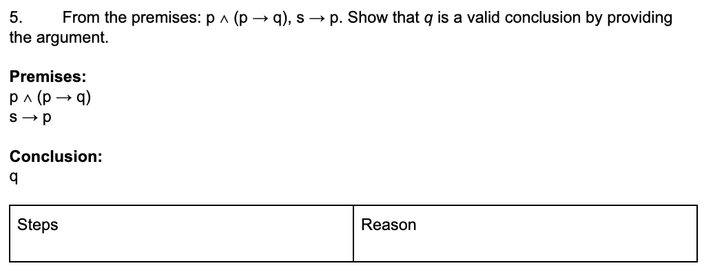 Solved From the premises: p??(p→q),s→p. ﻿Show that q ﻿is a | Chegg.com