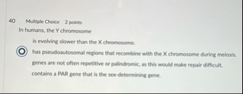 Solved 40Multiple Choice 2 ﻿pointsIn humans, the Y | Chegg.com