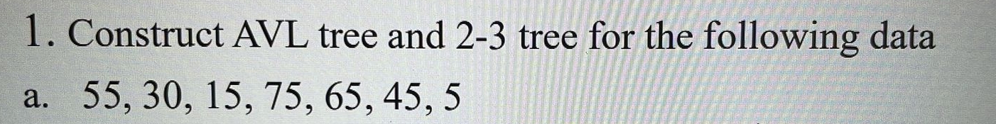 Construct AVL tree and 2-3 ﻿tree for the following | Chegg.com