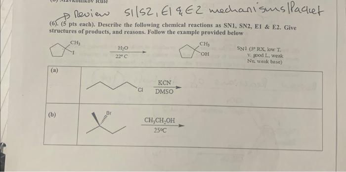 Solved Describe the following chemical reactions as SN1 SN2 | Chegg.com