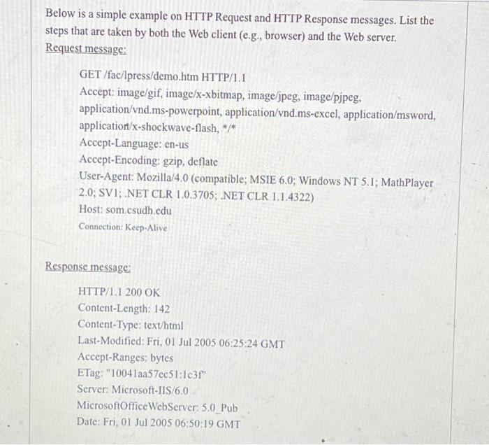 Solved Below is a simple example on HTTP Request and HTTP | Chegg.com
