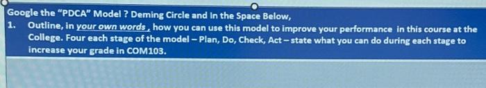 Google the "PDCA" Model? Deming Circle and In the | Chegg.com