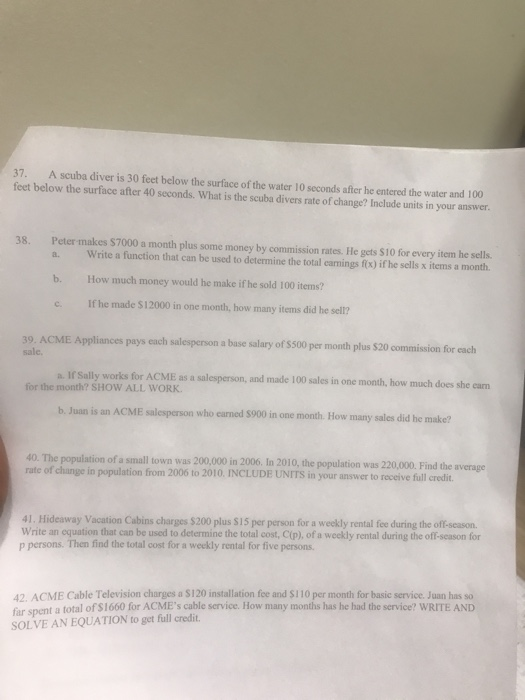 Solved 37. A scuba diver is 30 feet below the surface of the | Chegg.com
