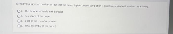 Solved Earned value is based on the concept that the | Chegg.com