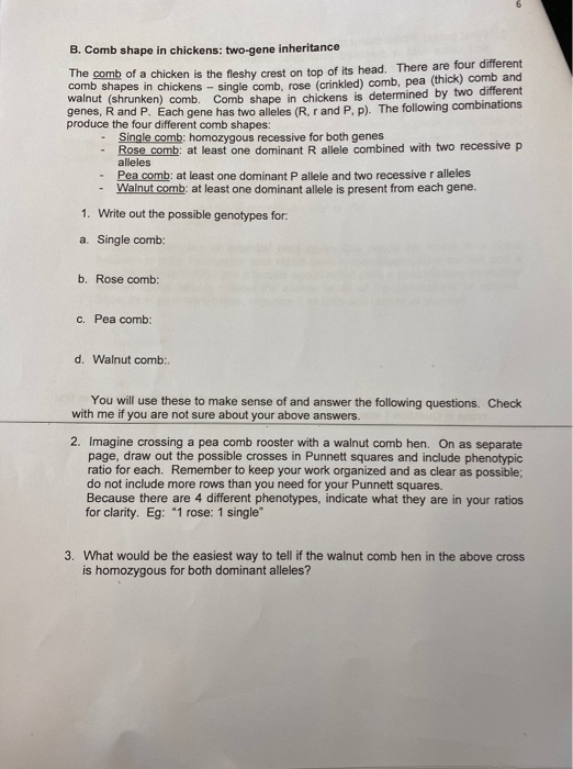 Solved B. Comb shape in chickens: two-gene Inheritance The | Chegg.com