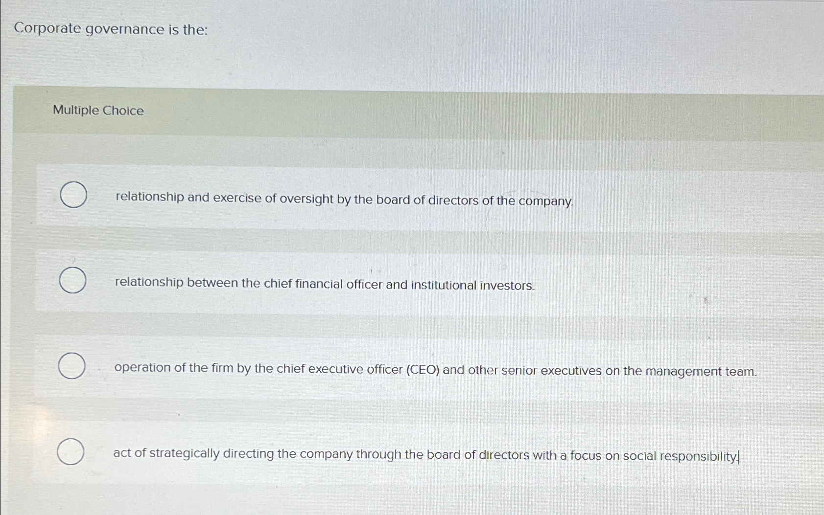 Solved Corporate governance is the:Multiple | Chegg.com