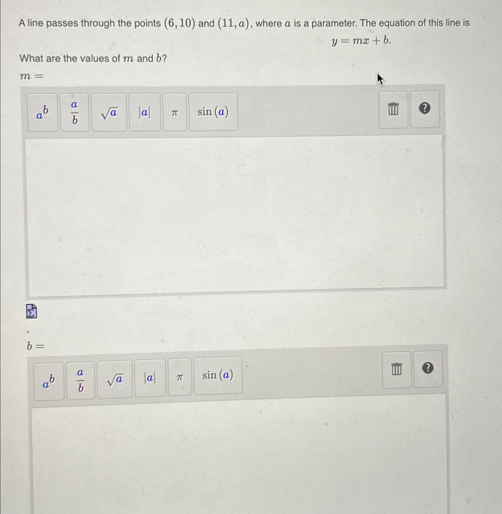 Solved A line passes through the points (6,10) ﻿and (11,a), | Chegg.com