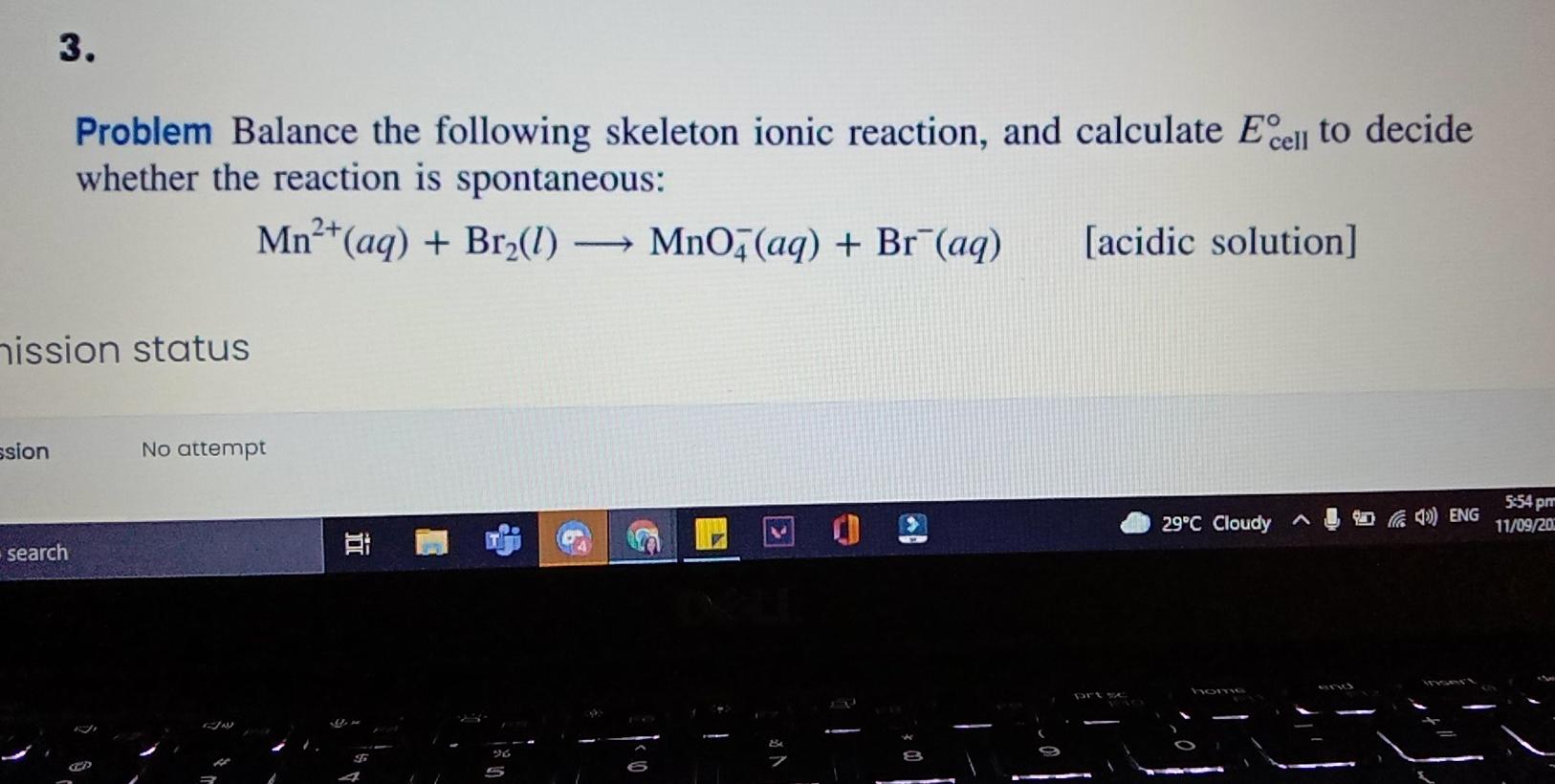 Solved 3. Problem Balance the following skeleton ionic | Chegg.com