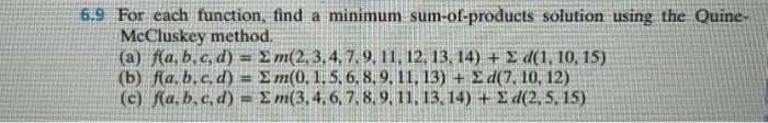Solved 9 For Each Function Find A Minimum Sum Of Products 3666