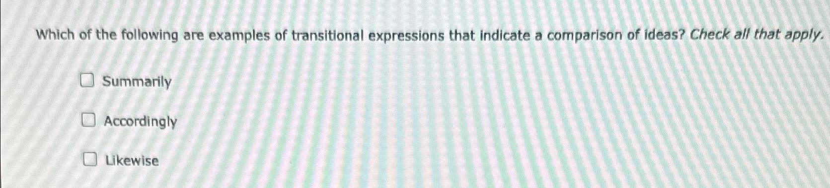 Solved Which of the following are examples of transitional | Chegg.com