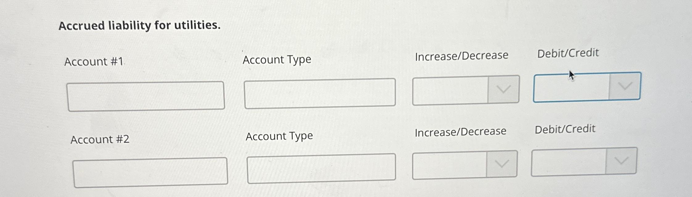 Solved Accrued liability for utilities.\table[[Account | Chegg.com
