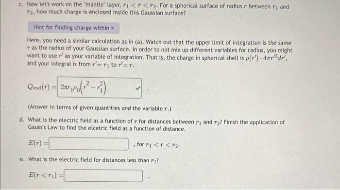 Solved Charge is distributed throughout a spherical shell of | Chegg.com