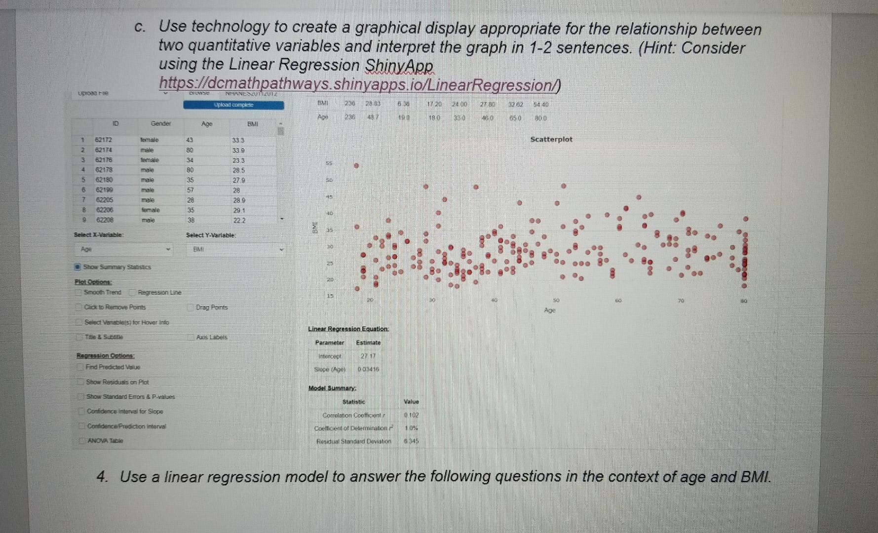 Solved c. Use technology to create a graphical display | Chegg.com