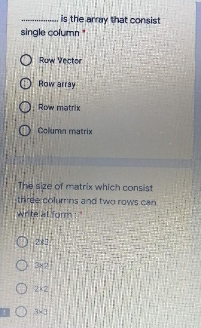 Solved is the array that consist single column * O Row | Chegg.com