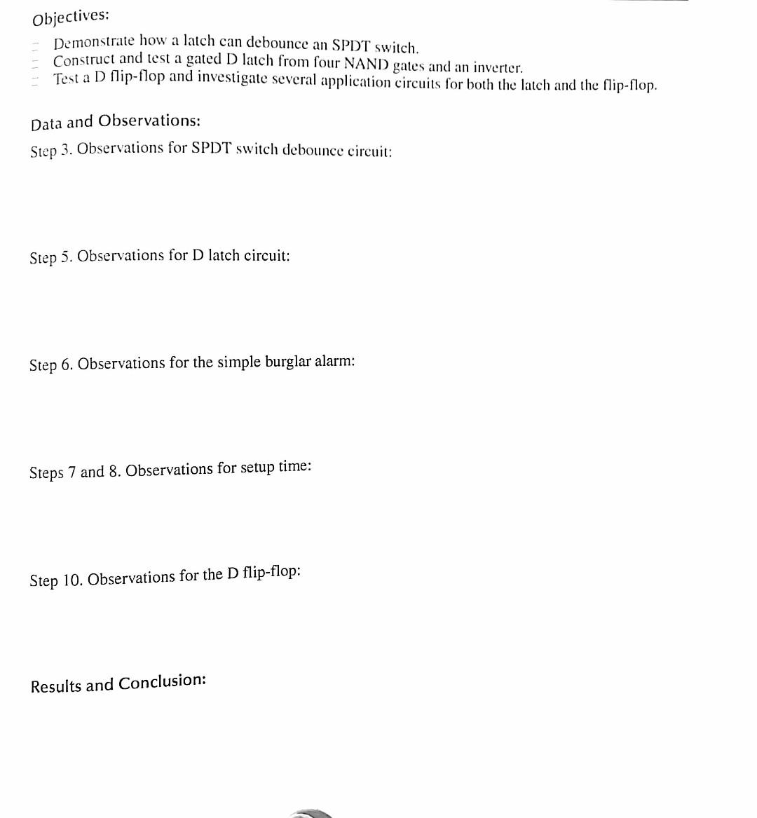 Solved Objectives: Demonstrate how a latch can debounce an | Chegg.com
