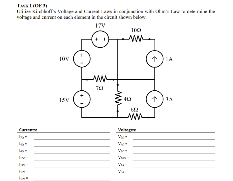 Solved TASK 1 (OF 3) ﻿Utilize Kirchhoff's Voltage and | Chegg.com