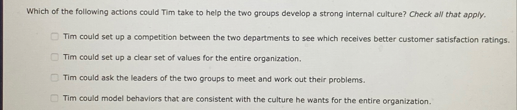 Solved Which of the following actions could Tim take to help | Chegg.com