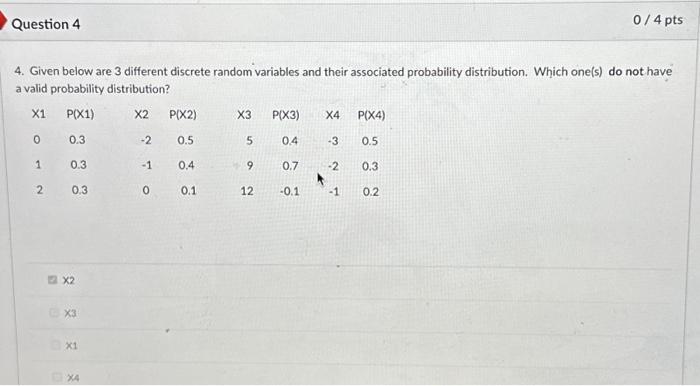 Solved 4. Given below are 3 different discrete random | Chegg.com