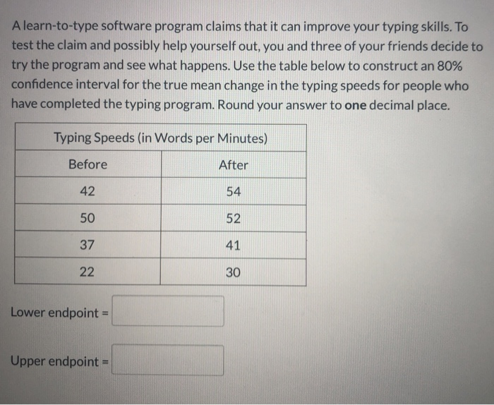 Solved A learn-to-type software program claims that it can | Chegg.com