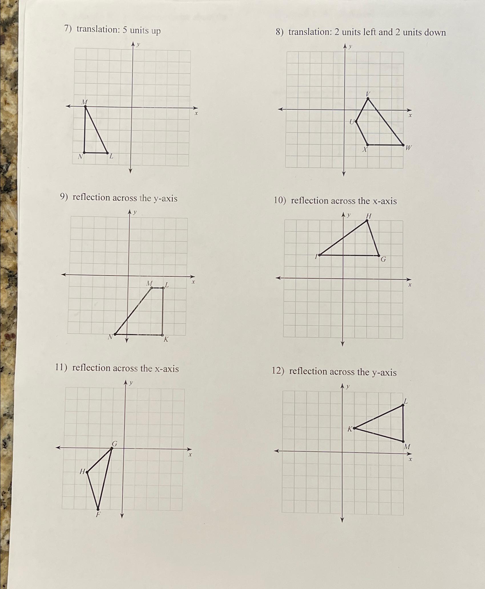 Solved translation: 5 ﻿units upreflection across the | Chegg.com