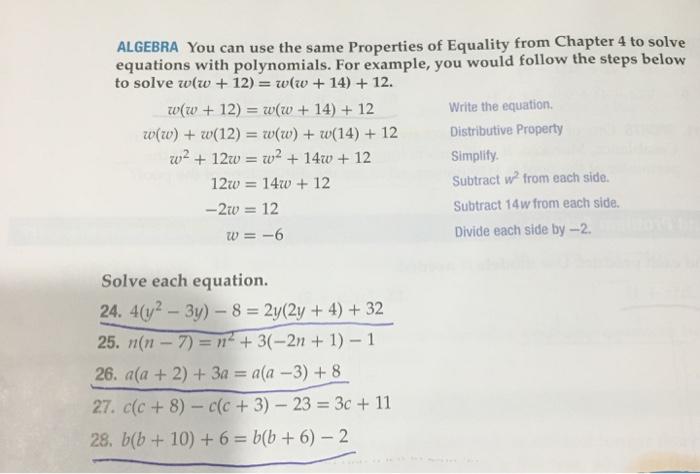 Solved ALGEBRA You can use the same Properties of Equality | Chegg.com
