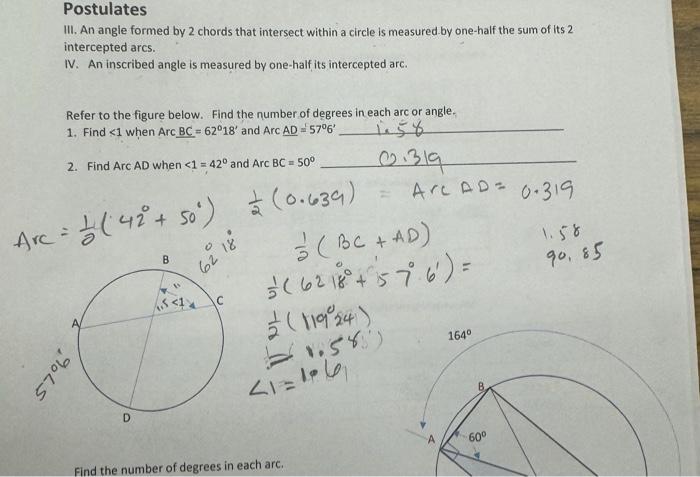 Solved Postulates III. An angle formed by 2 chords that | Chegg.com
