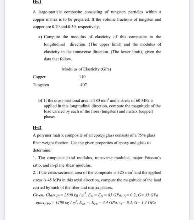 Solved Hw! A large-particle composite consisting of tungsten | Chegg.com