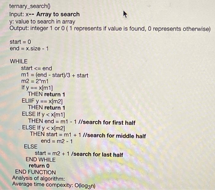 Solved ternary_search Input: x-- Array to search y: value to | Chegg.com