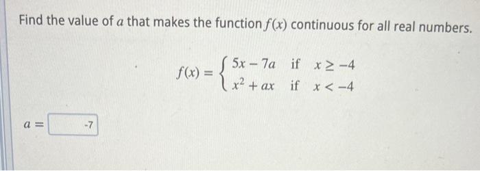 Solved Find the value of a that makes the function f(x) | Chegg.com