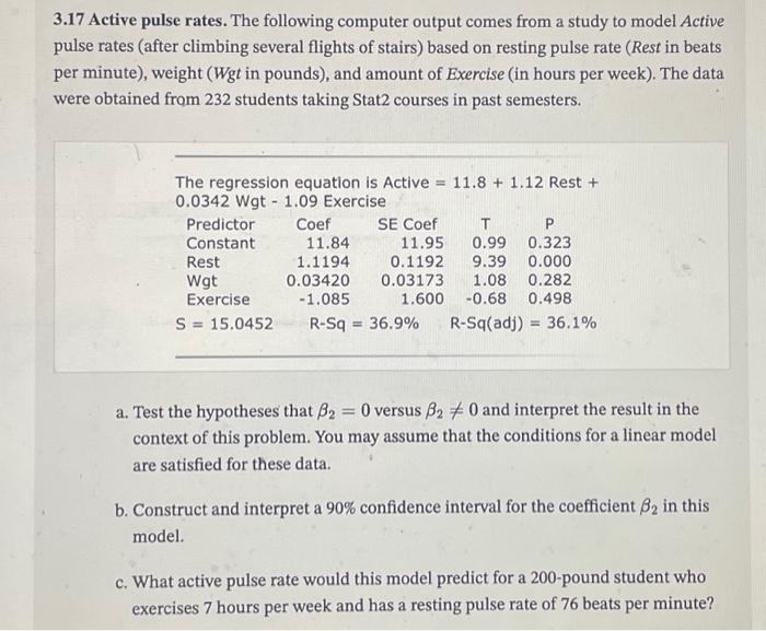 Solved 3.17 Active pulse rates. The following computer | Chegg.com