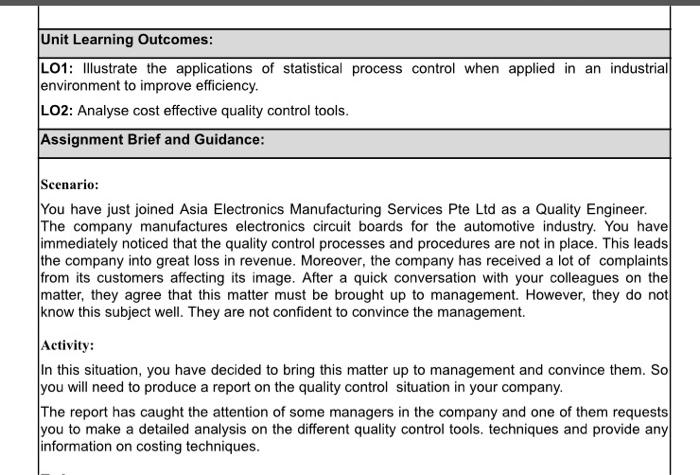 Solved Unit Learning Outcomes: LO1: Illustrate the | Chegg.com