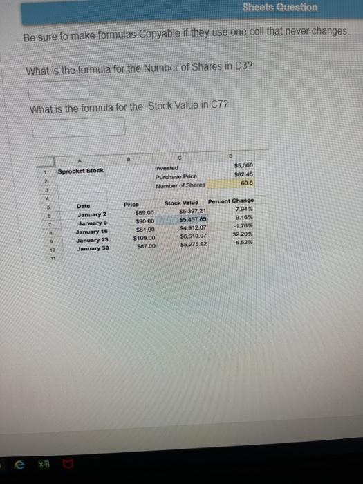 Solved Sheets Question Be sure to make formulas Copyable if | Chegg.com