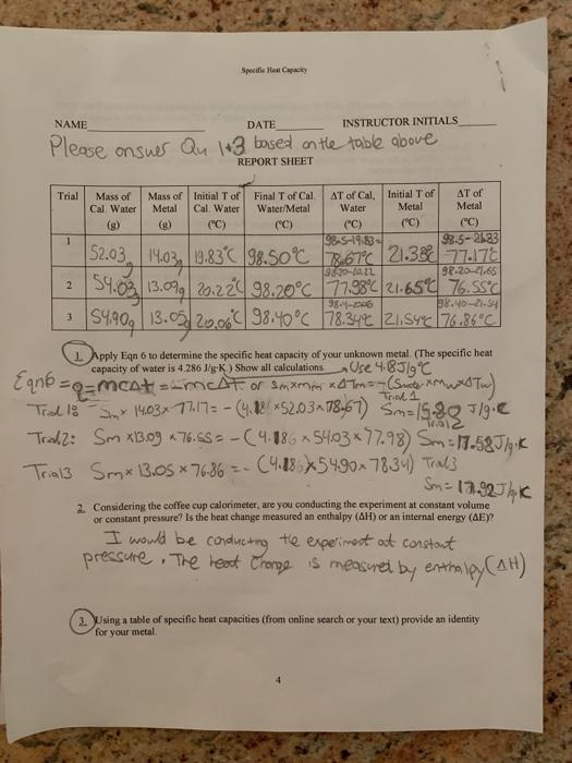 Solved Specific de Capaces NAME DATE INSTRUCTOR INITIALS | Chegg.com
