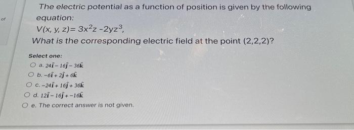 Solved of The electric potential as a function of position | Chegg.com