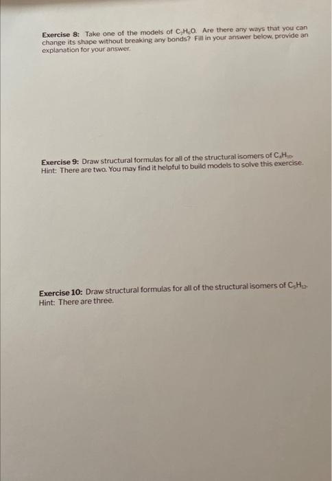 Solved Exercise 8: Take one of the models of C2H3O. Are | Chegg.com