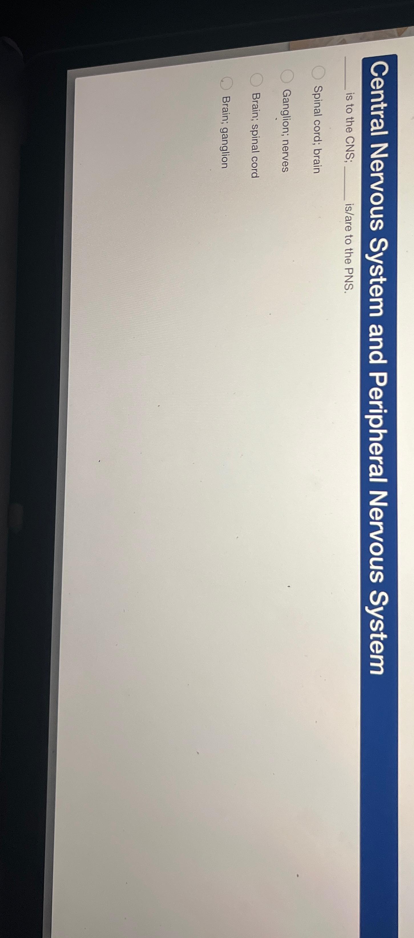 Solved Central Nervous System and Peripheral Nervous | Chegg.com