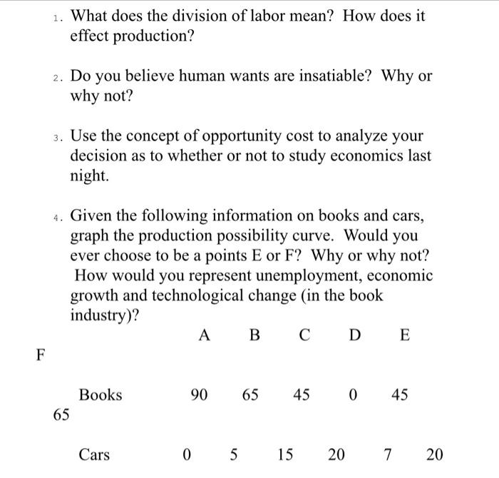 Solved 1 What Does The Division Of Labor Mean How Does It Chegg