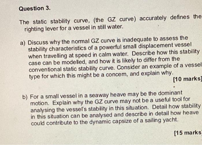 Solved Question 3. The static stability curve, (the GZ | Chegg.com