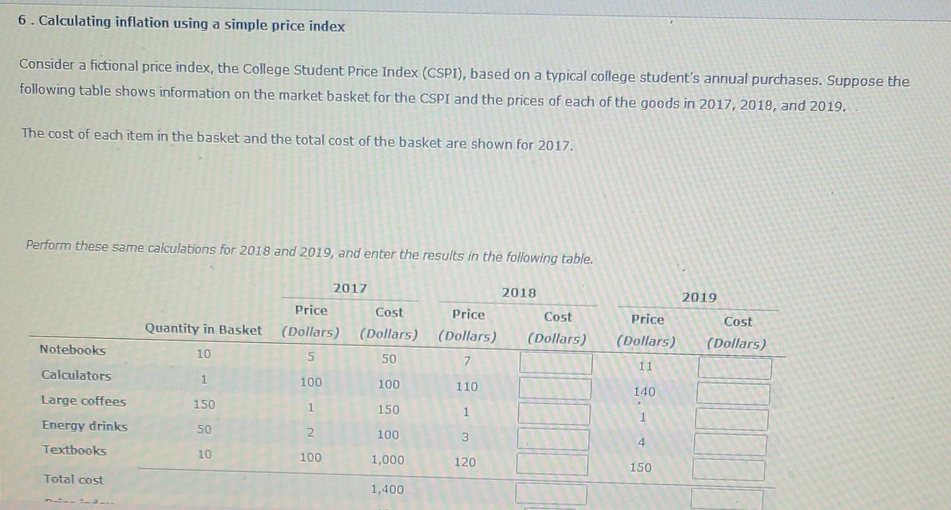 Solved 6. Calculating inflation using a simple price index | Chegg.com