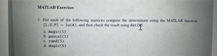 Solved MATLAB Exercises 1. For each of the following | Chegg.com