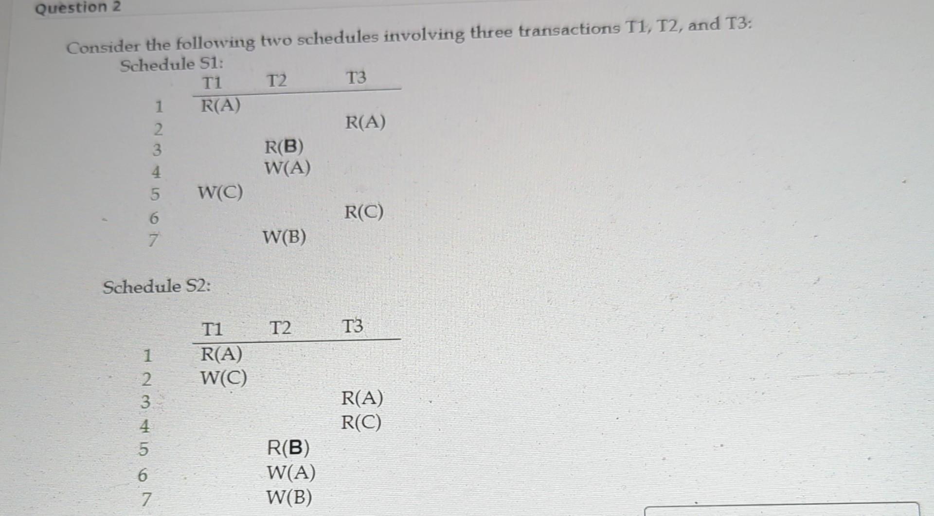 Solved Consider the following two schedules involving three | Chegg.com