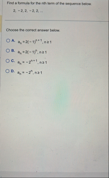 Solved Find a formula for the nth term of the sequence | Chegg.com
