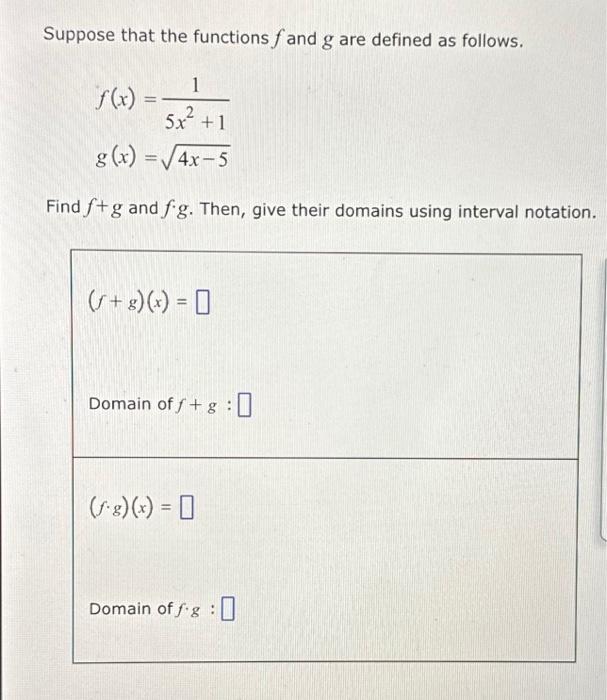 Solved Suppose that the functions f and g are defined as | Chegg.com